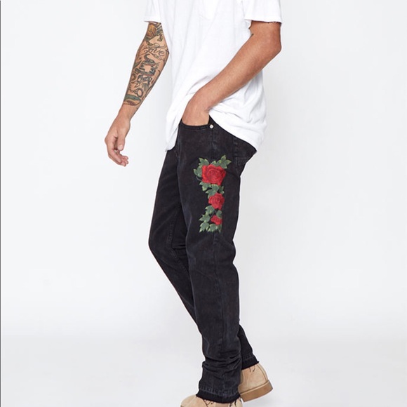 PacSun | Jeans | Pacsun Mens Skinny Rose Embroidered Jeans Black | Poshmark